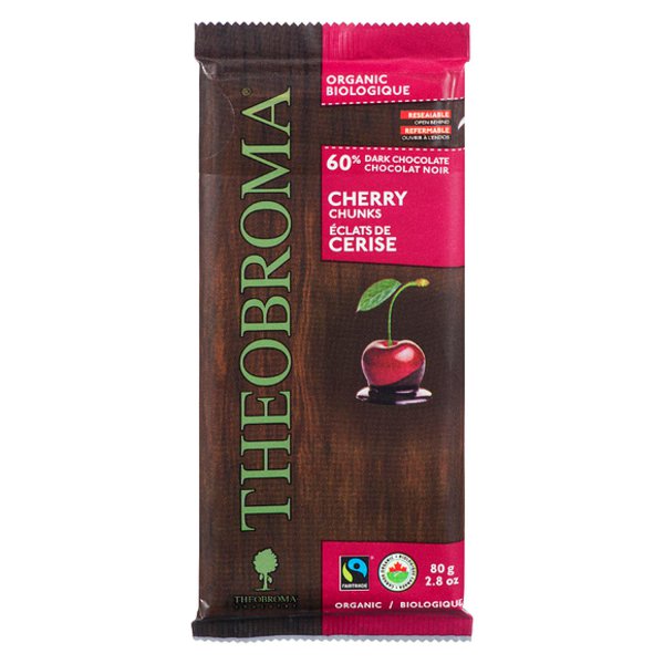 Theobroma Chocolate Organic 60% Cocoa With Cherry Chunks Dark Chocolat ...